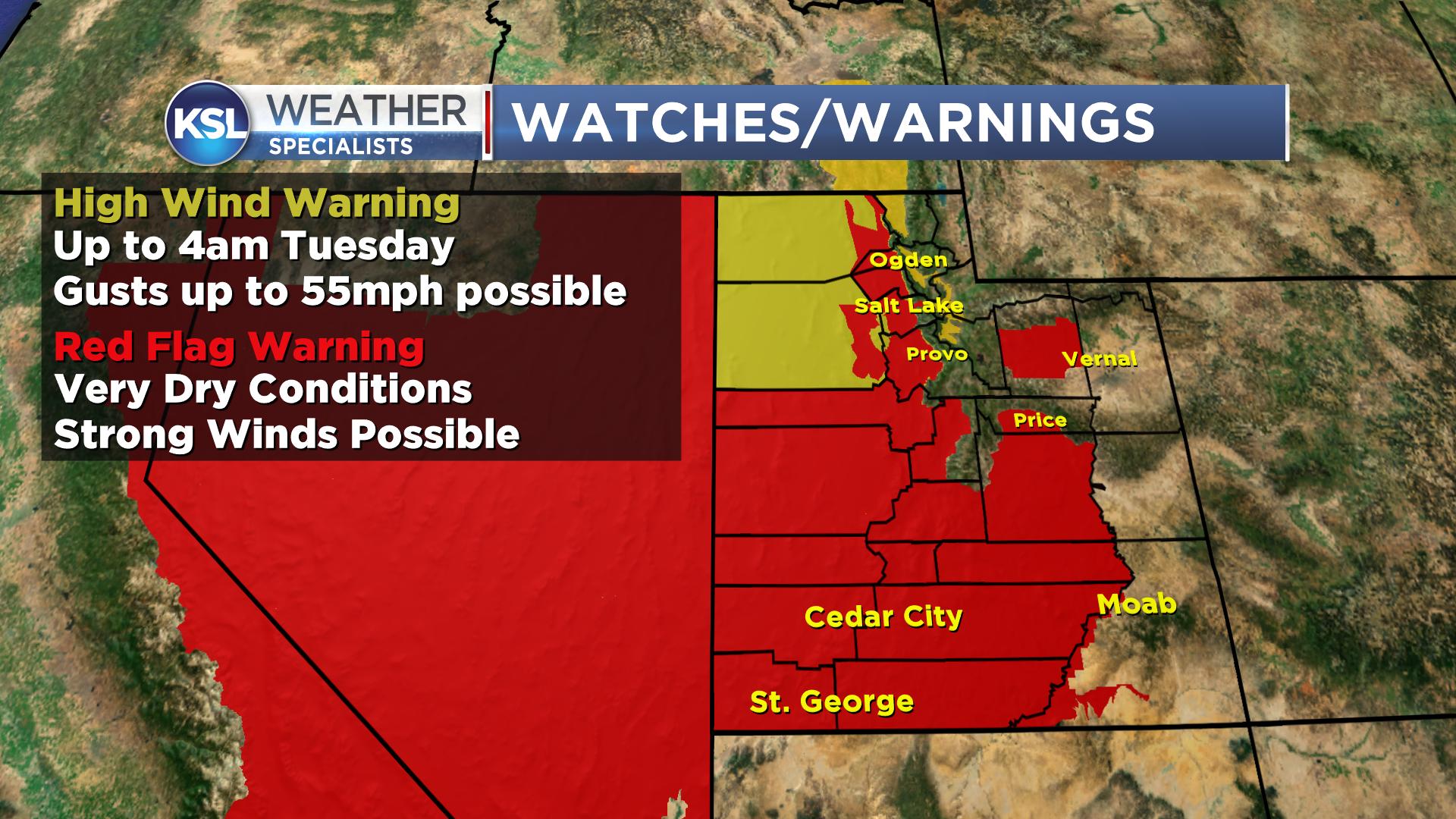 High Wind, Red Flag Warnings Issued For Utah; Chance Of Rain Tuesday ...
