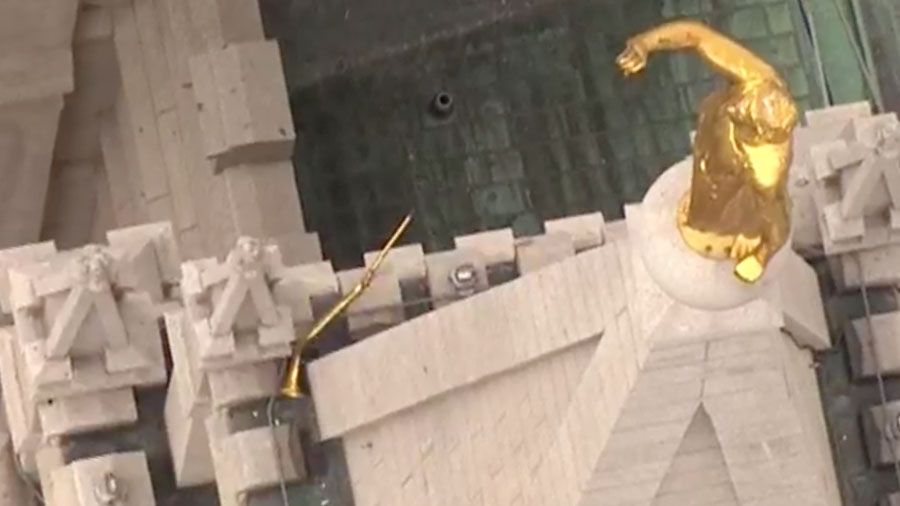 Fallen Angel Moroni Trumpet Recovered From Salt Lake Temple Spire