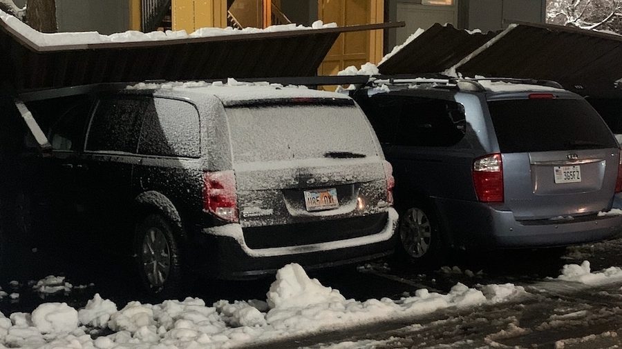 Collapsed carport lands on 4 cars, blocks apartment stairwell - KSLTV.com