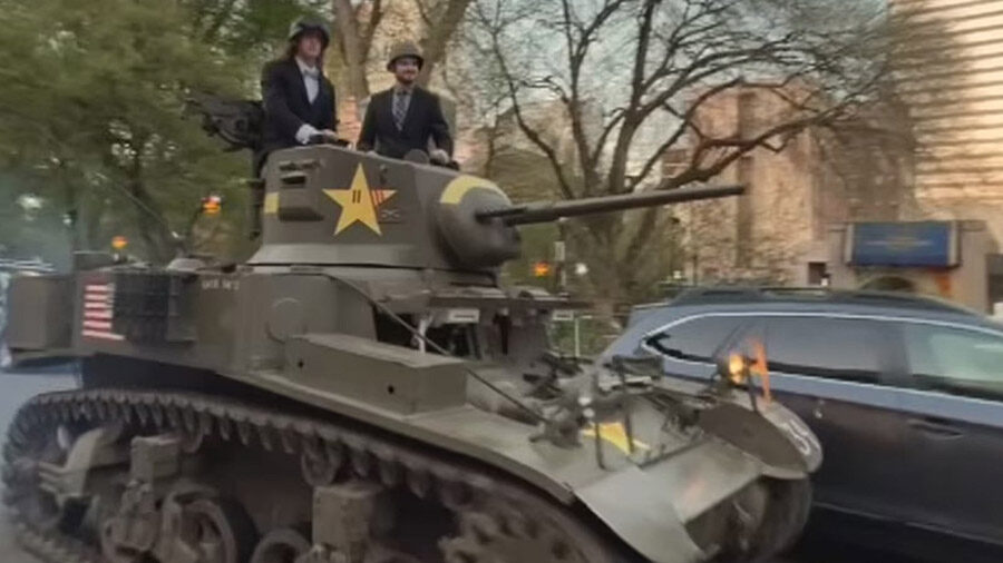 Washington teens ride tank to prom flanked by Portland’s ‘Unipiper’