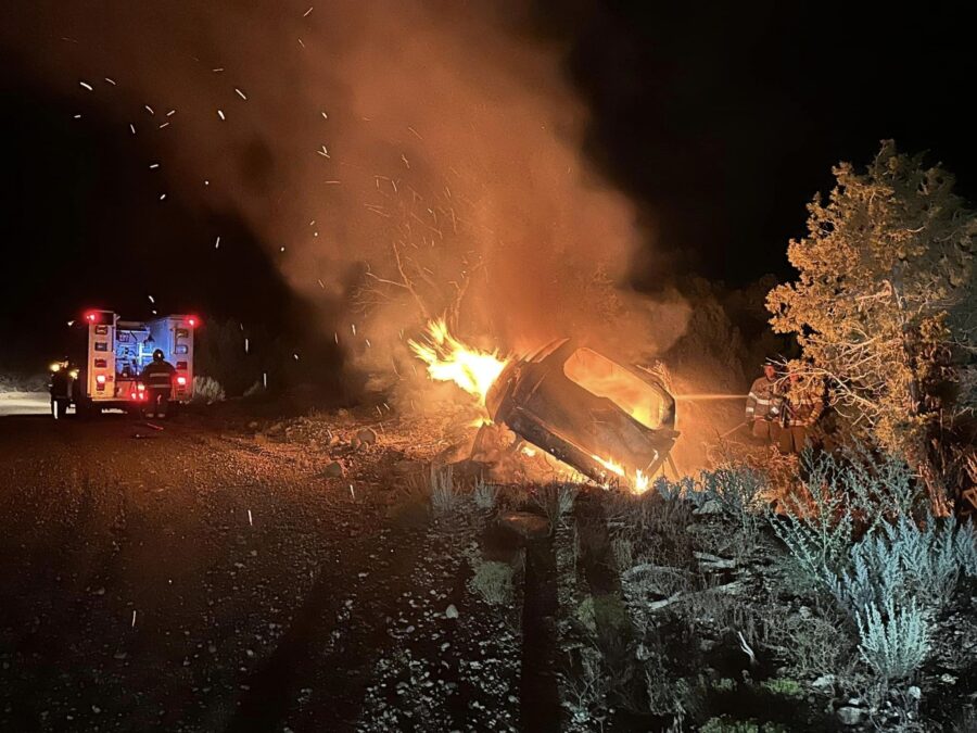Vehicle catches flames after crashing into tree in Price City