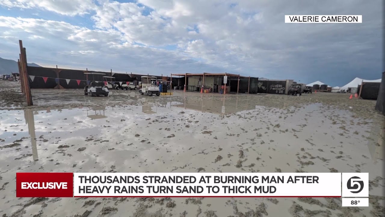 Video: Burning Man attendees stuck, try to leave after muddy conditions force shelter-in-place ...