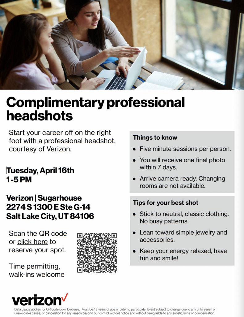 SLC Verizon store offering free professional headshots