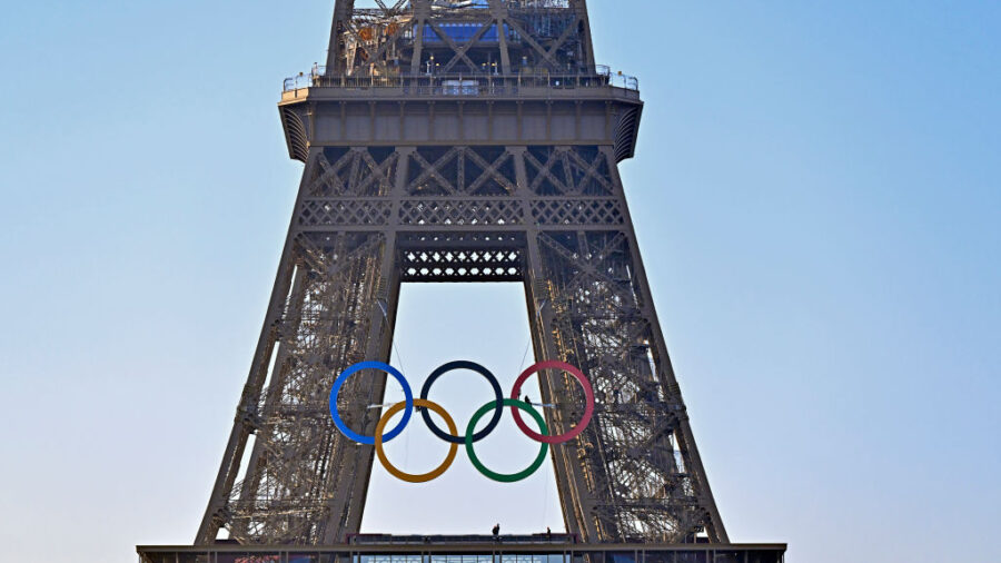 Paris Olympics organizers unveil a display of the five Olympic rings ...