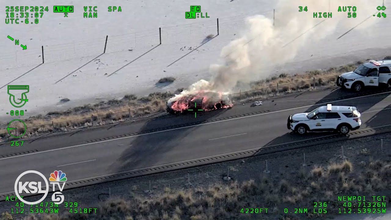 Video: POLICE CHASE: Car catches on fire while fleeing from Utah ...