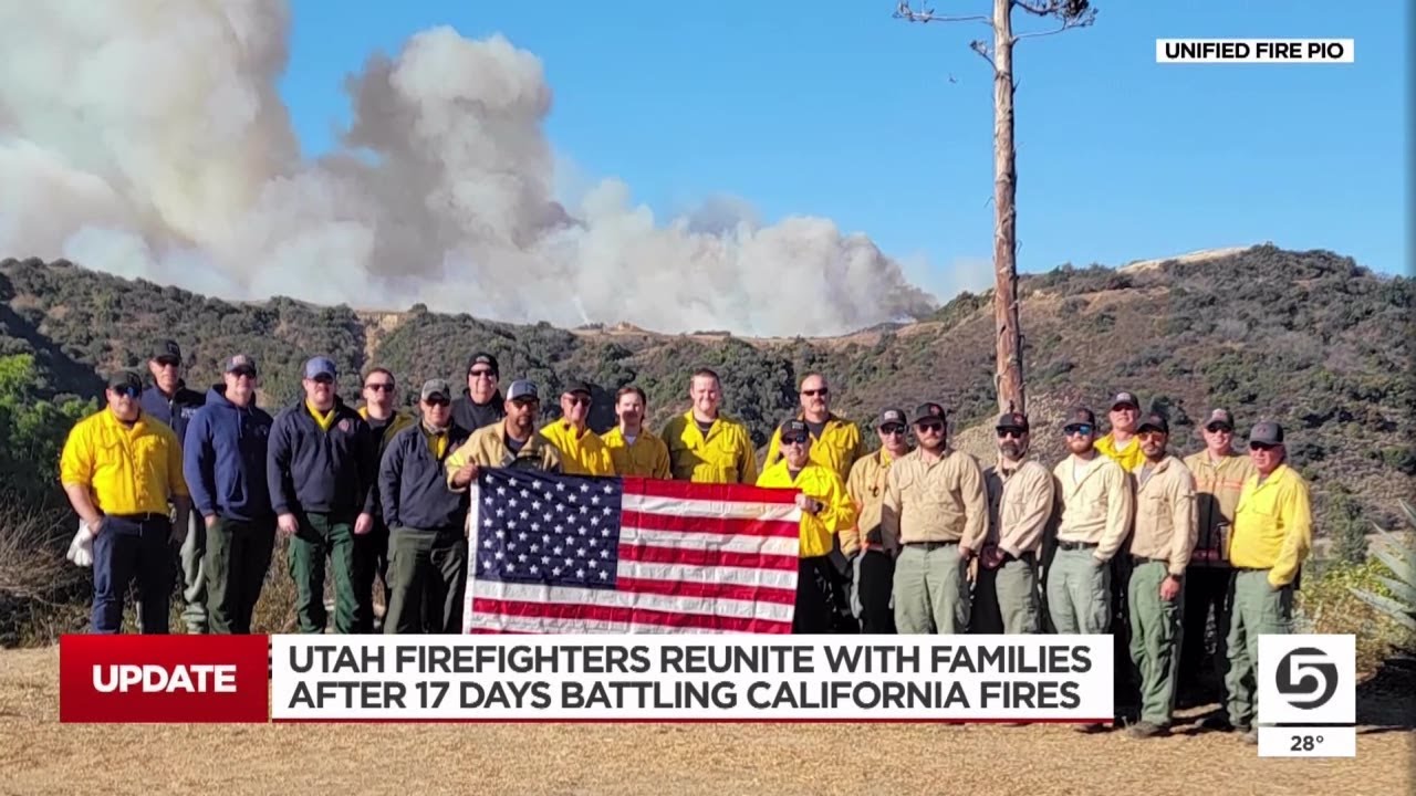 Video: Utah firefighters return home after battling California fires ...
